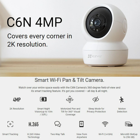 EZVIZ C6N 2K (4MP) Full HD Resolution Pan & Tilt Wireless Security ...