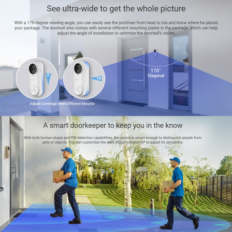 EZVIZ DB2 Pro 2K+ Video Doorbell Battery-Powered Wireless Kit ...