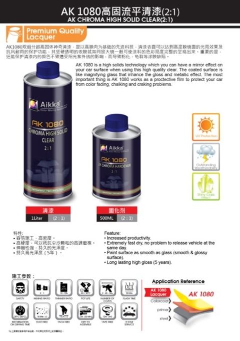 AIKKA AK1080 2:1 CHROMA HIGH SOLID CLEAR e1Liter With HARDENER e500ML ...