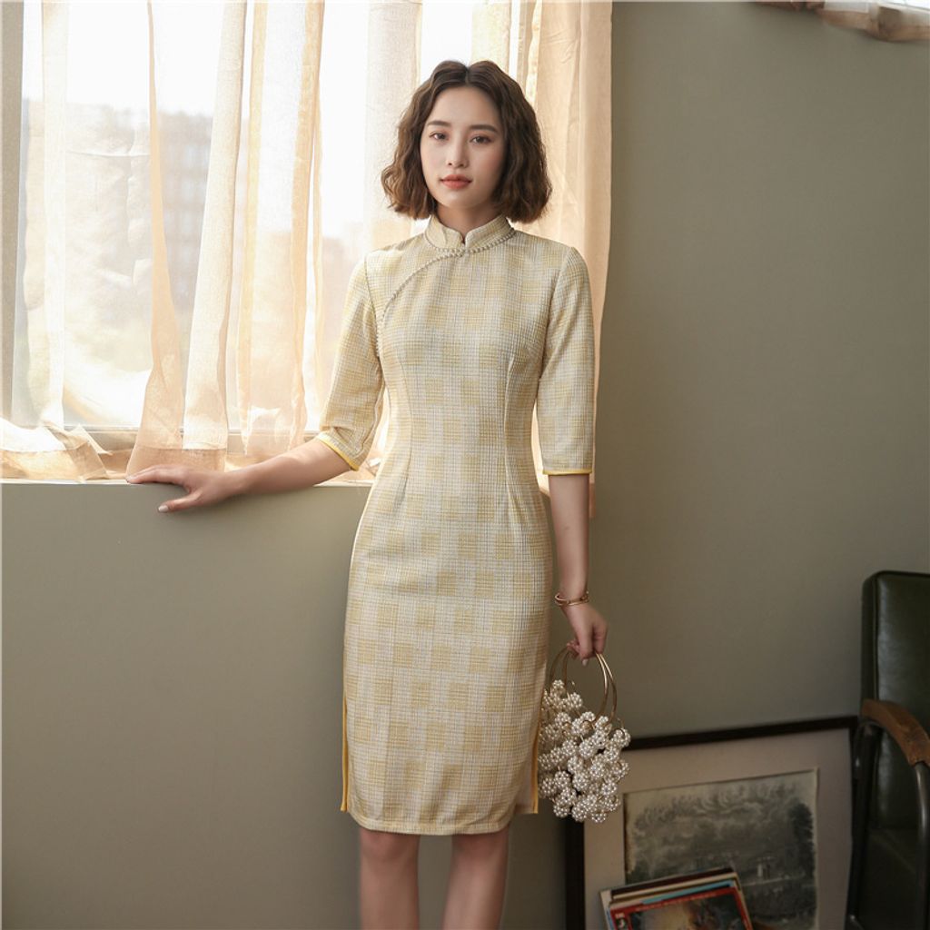 RETRO PLAID CHEONGSAM DRESS OOTD9728R – OOTD MALAYSIA