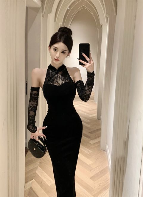 LACE HALTER NECK CHEONGSAM DRESS OOTD18652 – OOTD MALAYSIA