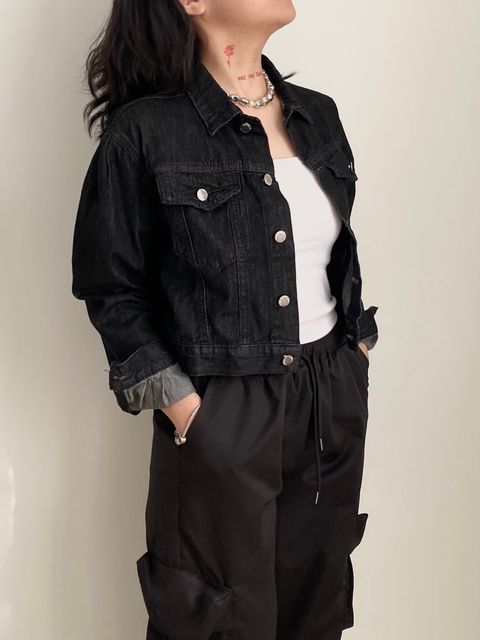 Oversize Short Denim Jacket (Light Blue,Black) – 弄潮儿wét