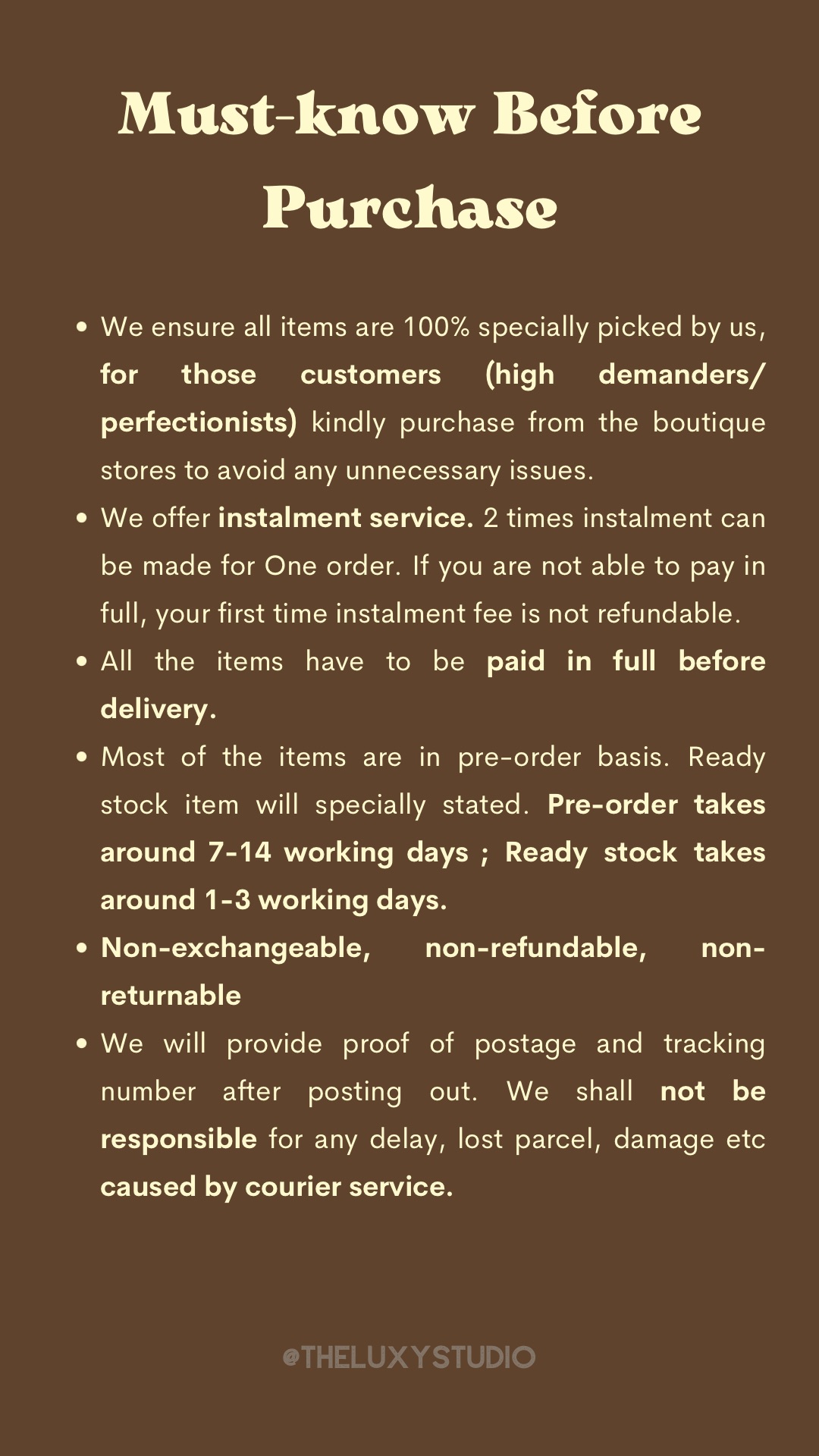 Read before Purchase – Theluxystudio