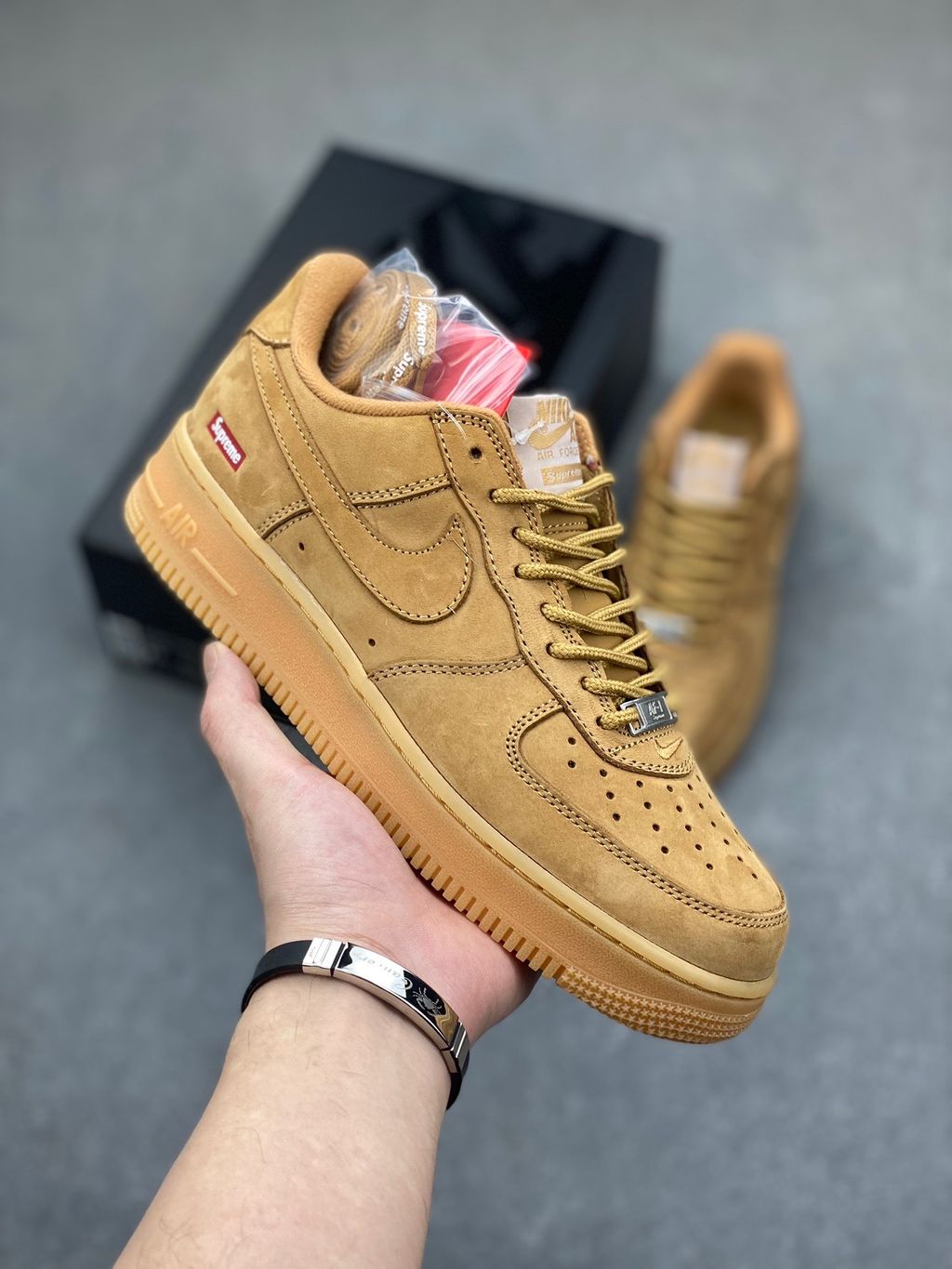 SUPREME X AIR FORCE 1 LOW SP 'BOX LOGO - WHEAT – Sneakerpulse SUPREME X AIR FORCE 1 LOW SP 'BOX LOGO - WHEAT – Sneakerpulse