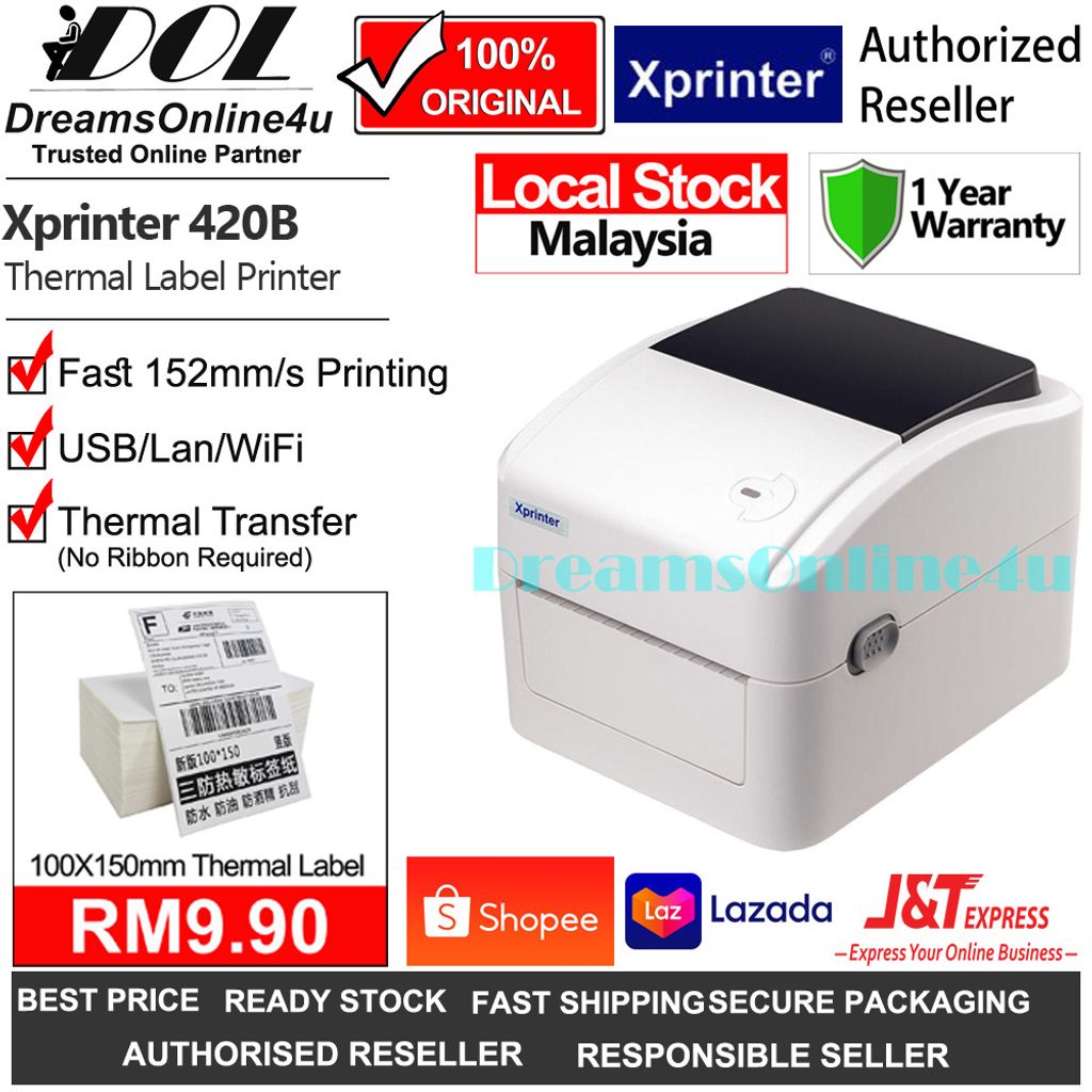Xprinter XP-420B 108mm Label Printer Direct Thermal Transfer Air ...
