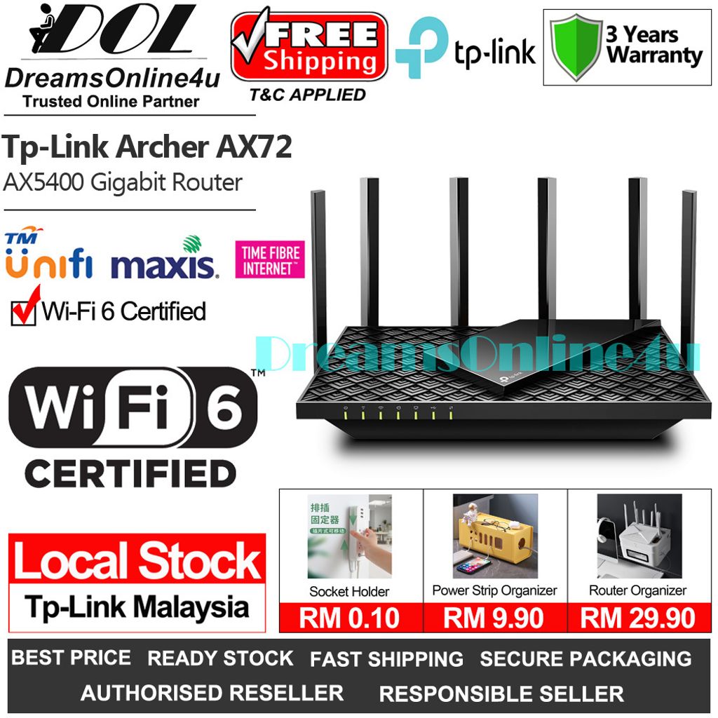 TP-Link Archer AX72 AX5400 5400mbps 6 Antenna Dual-Band Gigabit Wi-Fi 6 ...
