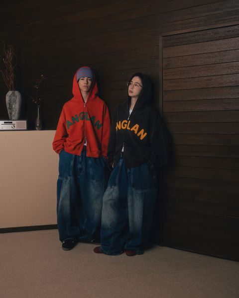 [ANGLAN ] Appliqué Zip-Up Washed Hoodie - Washed Red – Efact.shop