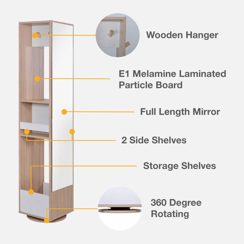 Elmo 360 Degree Stand Mirror with Hook Hangers (SD400-E+W) – Perabot Kini