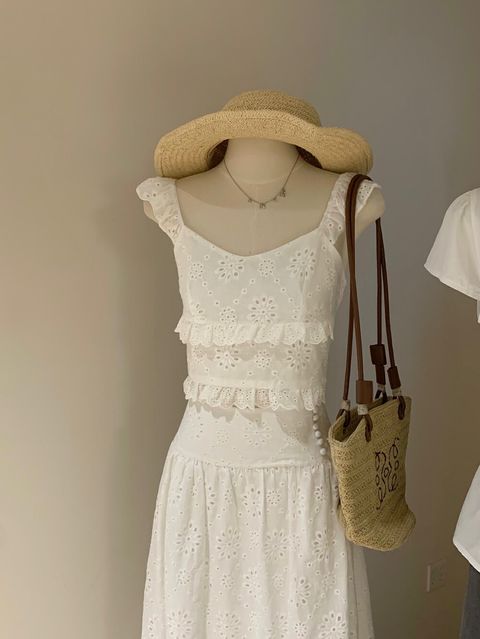 2387 White Embroidered Top & Skirt Set – The Goodly