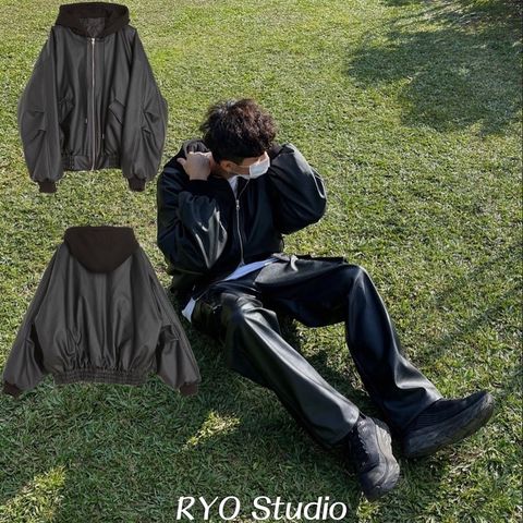 【RYO】韓國 🇰🇷 Raucohouse 皮革 短版 連帽 滑面 皮衣 騎士 外套 – RYO STUDIO