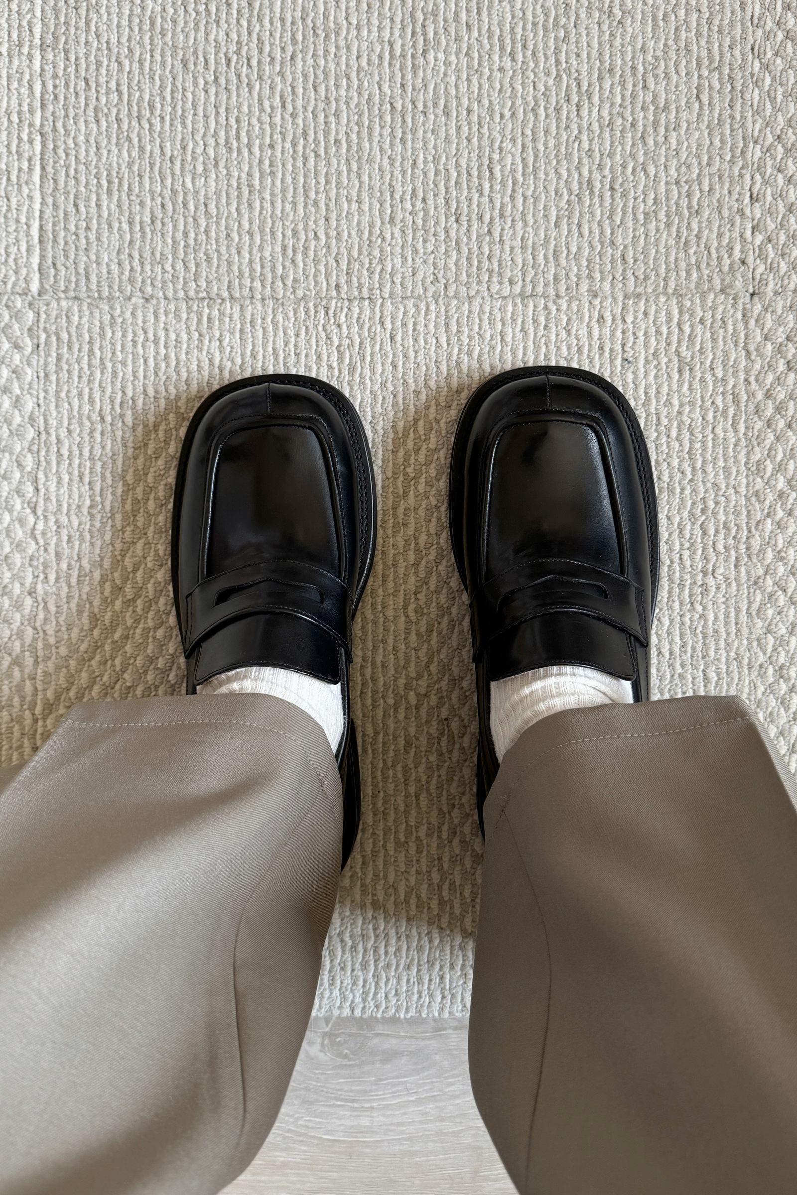全新Sample 尺寸:25〖 Hand Made 〗Square-Toe Chunky Loafer Shoes - Black ...