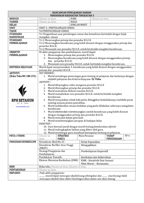 RPH SMK PENDIDIKAN JASMANI DAN KESIHATAN TINGKATAN 3 (2025/2026) – RPH SETAHUN SK & SMK