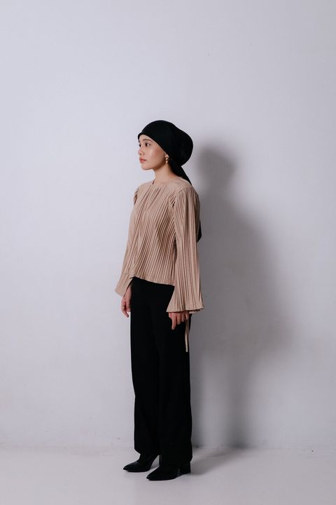 Cotton Pleats Crop Top Brown Kalmhs