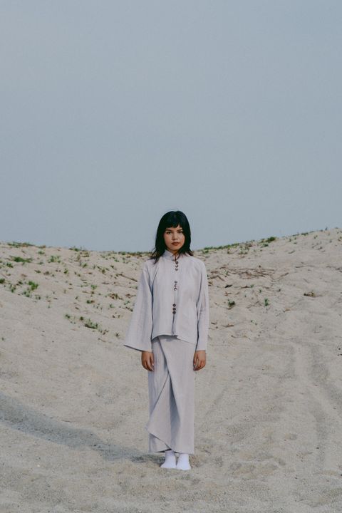 Embun Set Top And Skirt — Greyish Blue Kalmhs