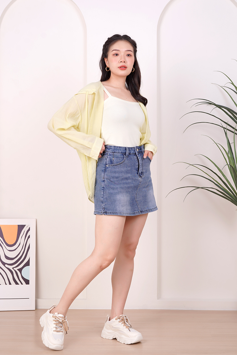 Long Sleeve Half Sheer Hat Shirt With Inner Top (Yellow) – FINE LABEL