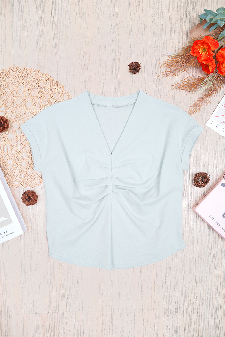 V Neck Pleated Front Magyar Sleeve Details Top (Pastel Green) – MIYACO