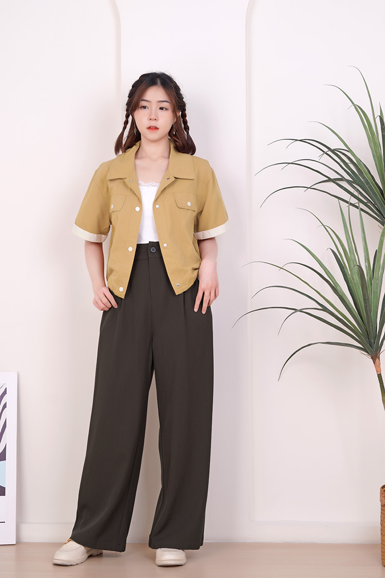 Fake Flap Contrast Fold Over Sleeve Dual Side Drawstring Collar Top ...