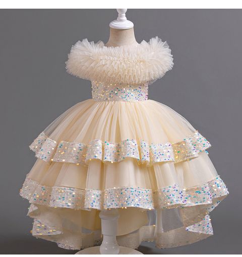 D8182 Lace Tutu Princess Train Gown – TotStyle Co.