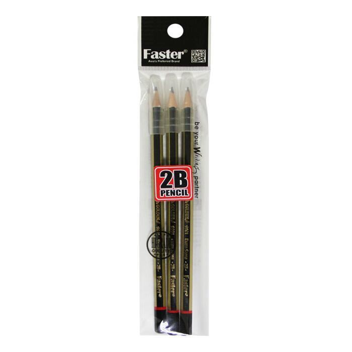 Faster 2B Pencil Exam Score Golden 9901 / Silver 9902 3pcs/pack with pencil cap