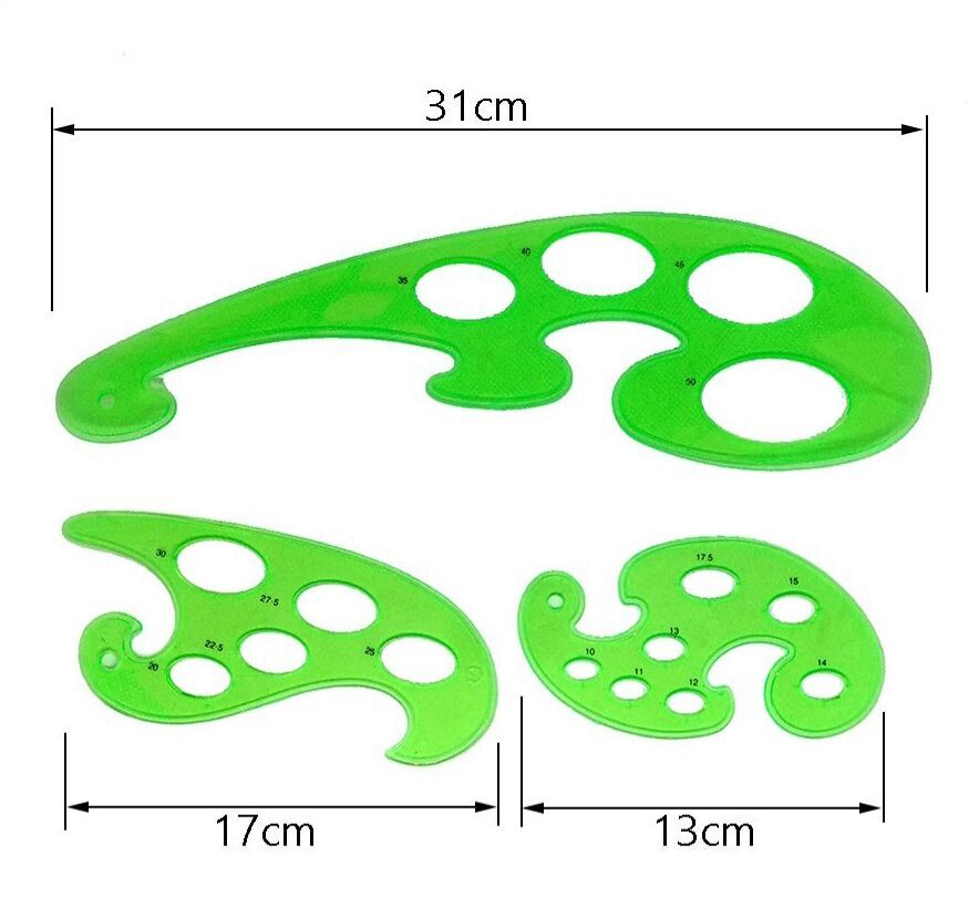French Curve Fashion Designer Drafting Drawing Ruler 3pc Set with Oval ...