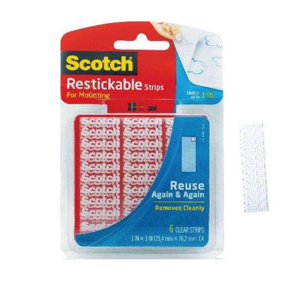 3M Scotch Restickable Tabs, 1 x 1inch, Clear, 18-Tabs(R100) / 1x3inch ...