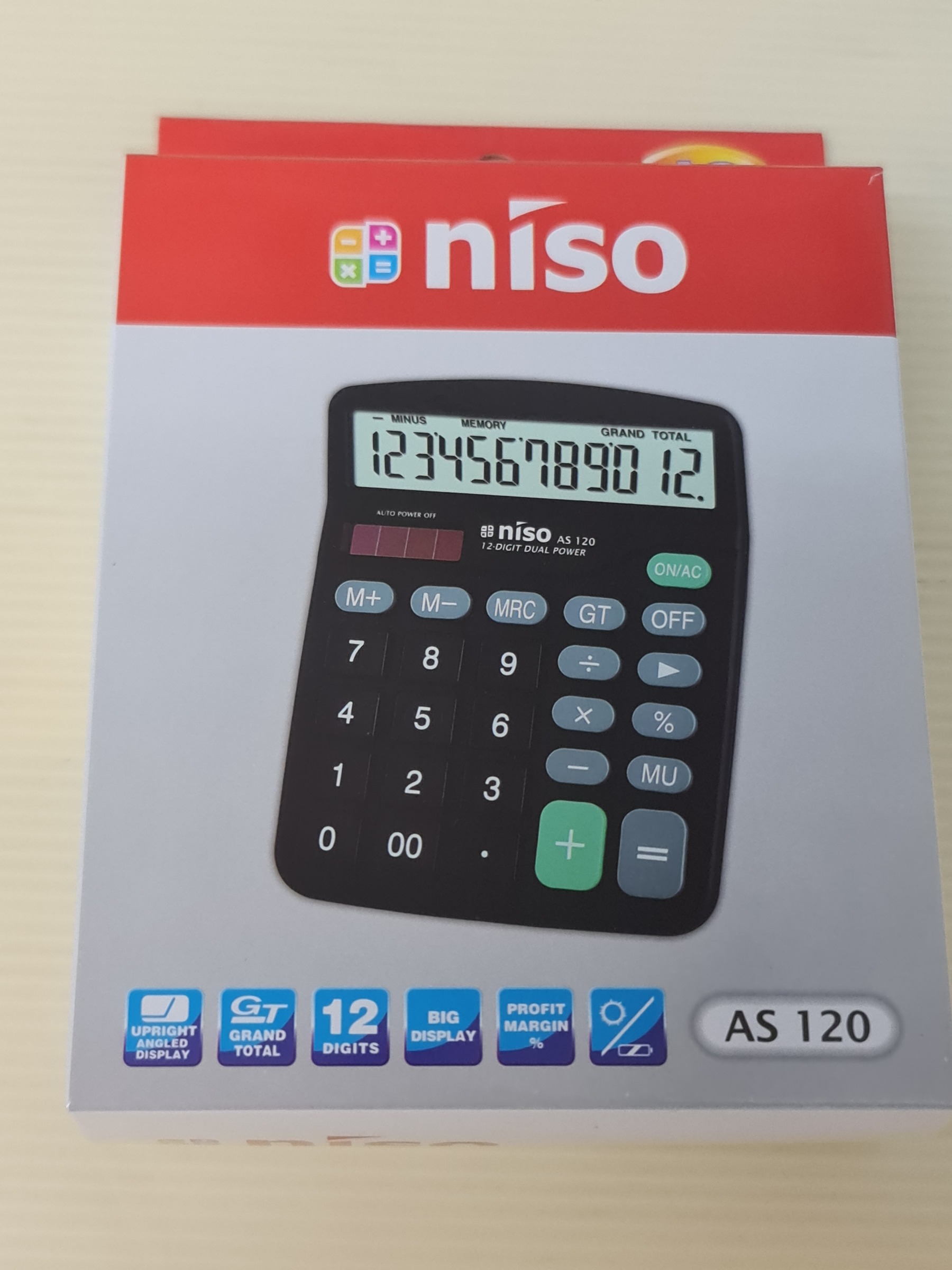 Niso AS120 M-28 BIG DISPLAY 12 Digits Desktop Calculator Solar & Battery