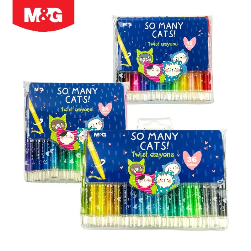 M&G So Many Cats Twist Crayons PVC Bag Twistable Rolling Crayon