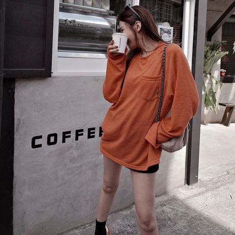 —早春橘色薄透長袖上衣 – Chammy