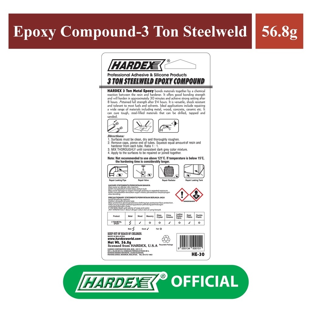 HARDEX HE30 - 3 Ton Steelweld Epoxy Compound ( 56.8gm / 20gm ) – Nirulsb