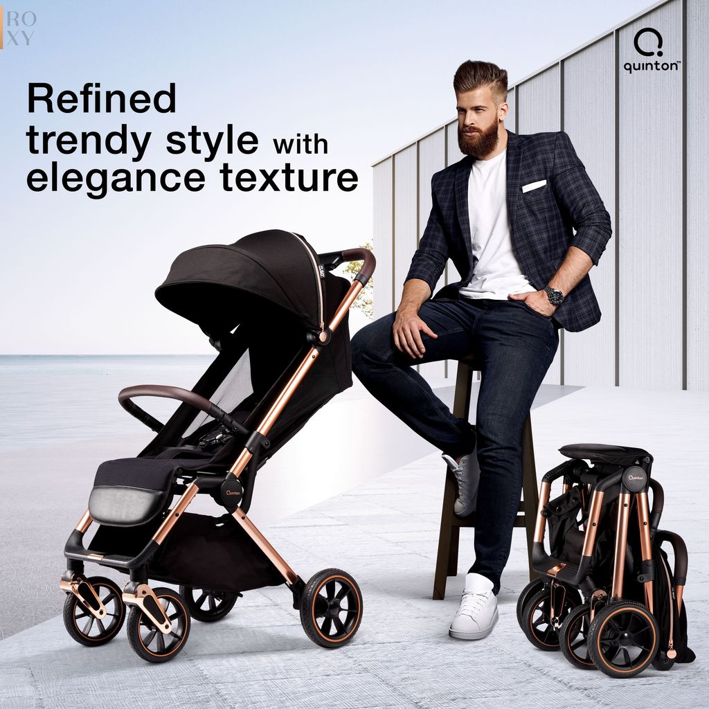 Quinton Roxy Rose Gold/Black Frame Auto Fold Stroller – Aishah Baby Store