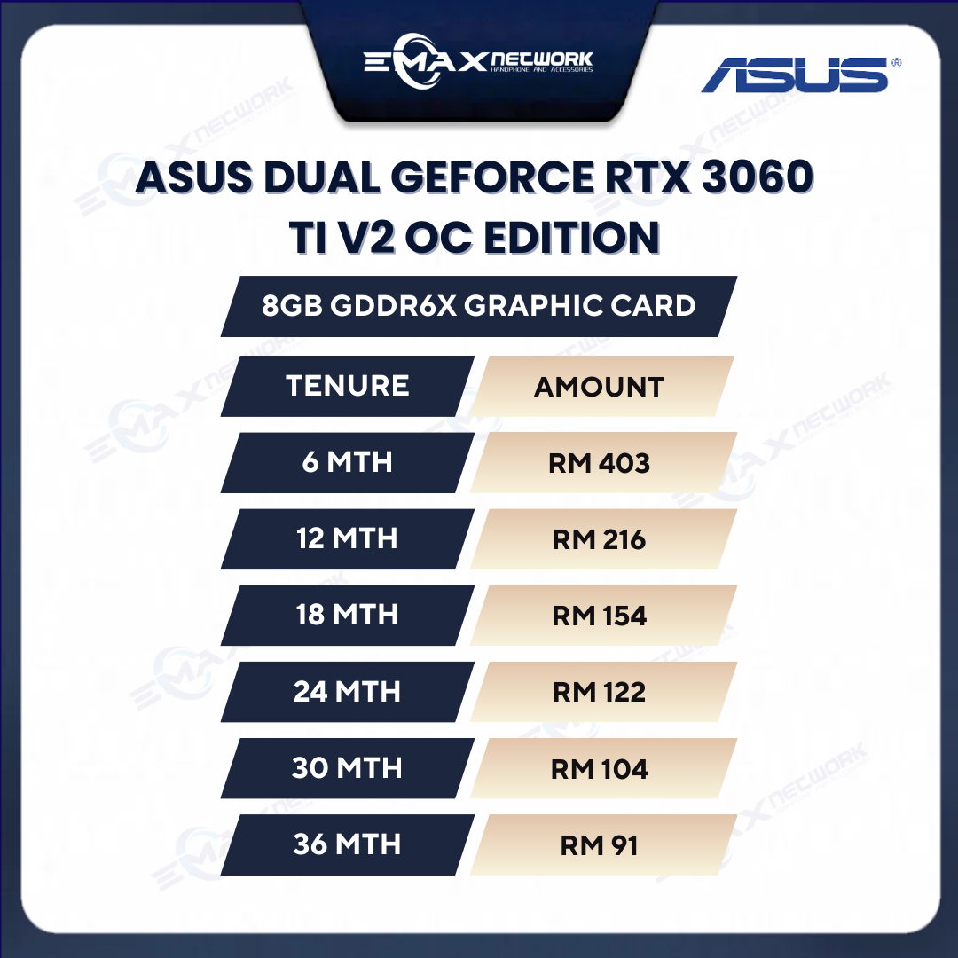 ASUS DUAL GEFORCE RTX 3060 TI V2 OC EDITION 8GB GDDR6X GRAPHIC CARD ...