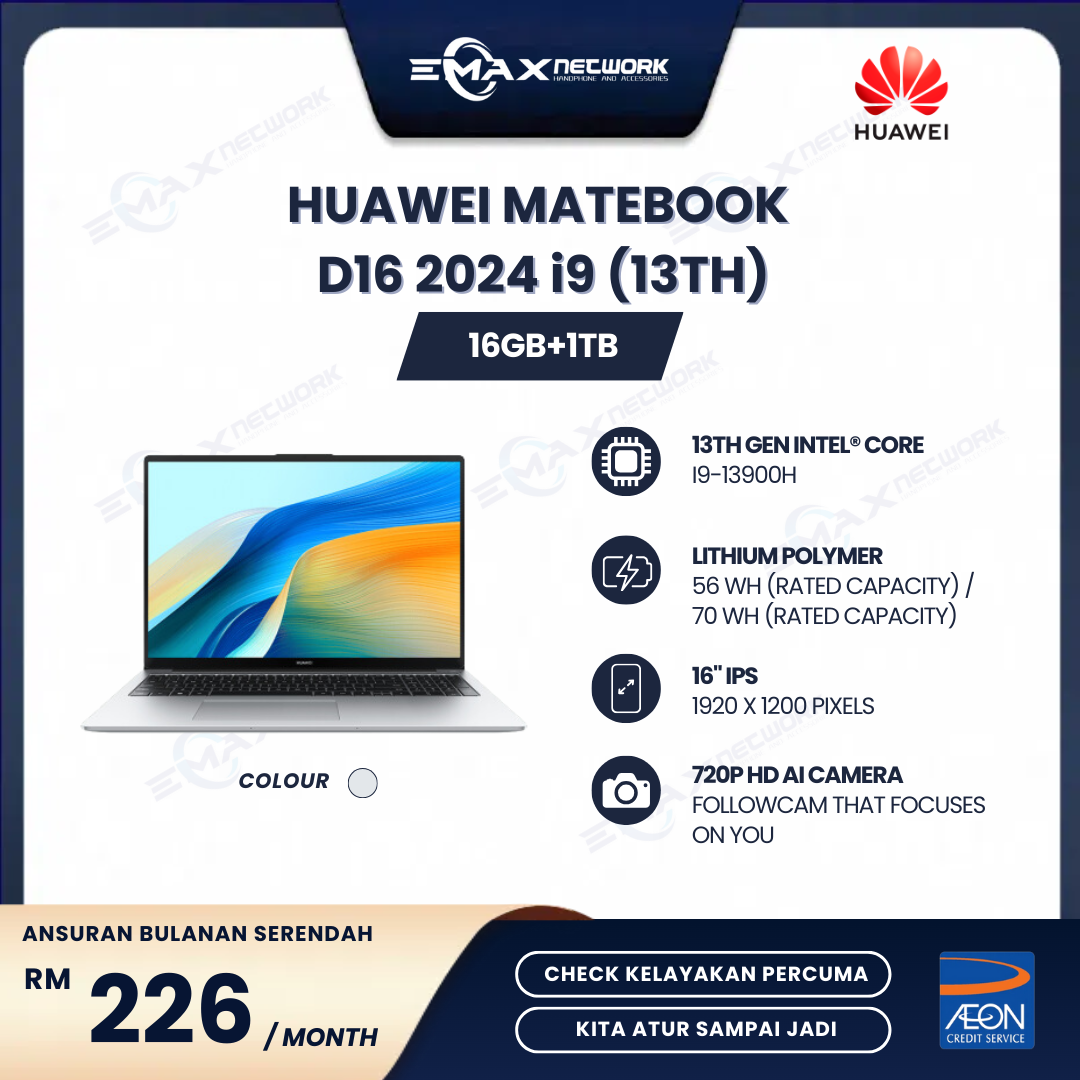 HUAWEI MATEBOOK D16 2024 i9 (13TH) (16GB+1TB) – EMAX NETWORK SDN BHD