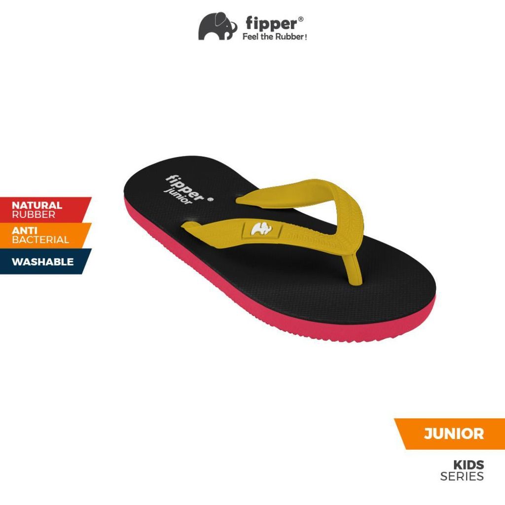 Fipper Slipper Junior Rubber for Children in Black / Pink (Punch) / Yellow