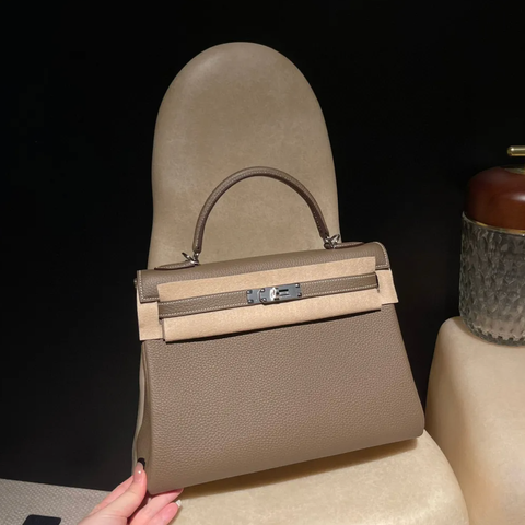HERMES KELLY CLEMENCE皮 內縫 18大象灰色 銀扣 凱莉包 – Manmanin