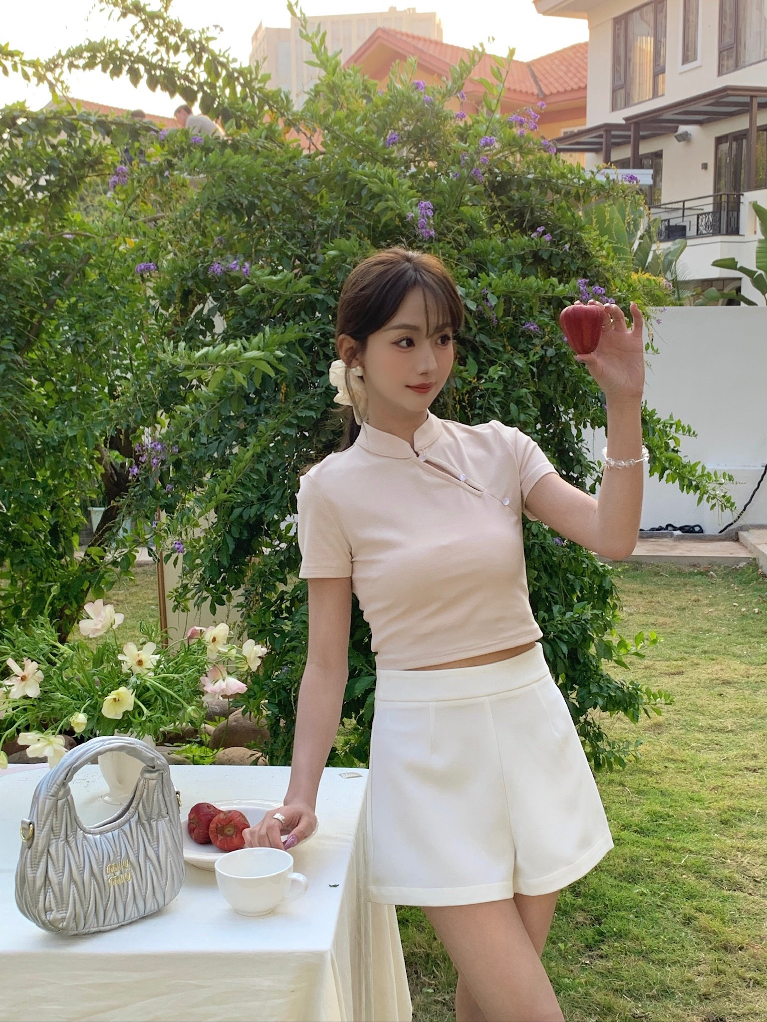 LUNA CHEONGSAM CROP TOP (ALMOND) – YOOMI STUDIO