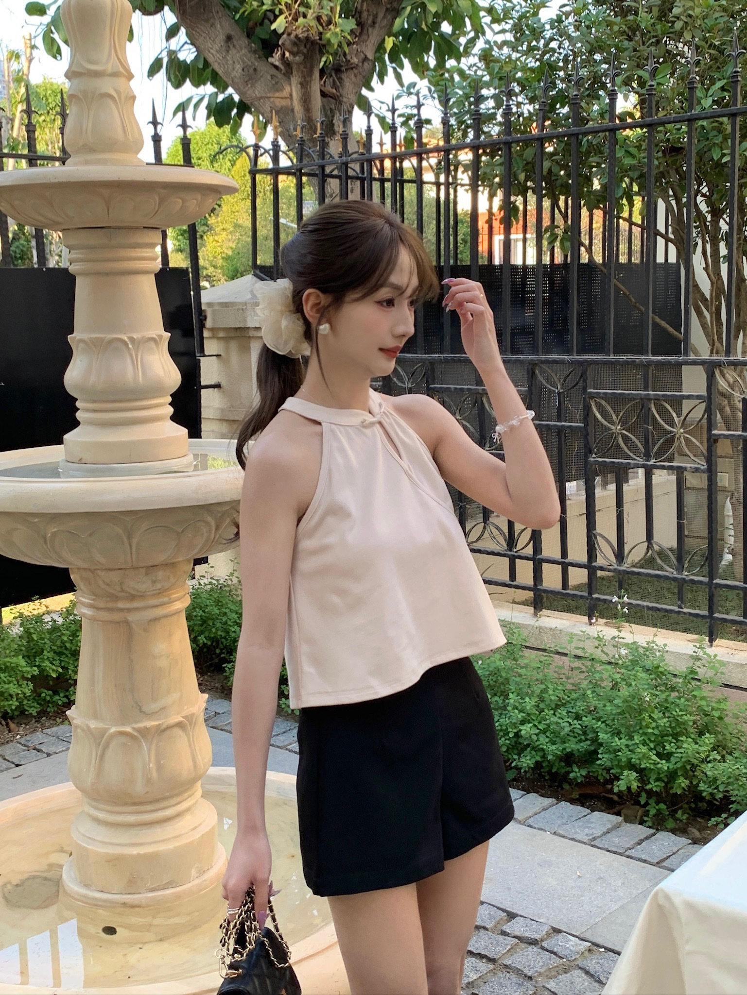 BLISS HALTER SLEEVELESS TOP (ALMOND) – YOOMI STUDIO