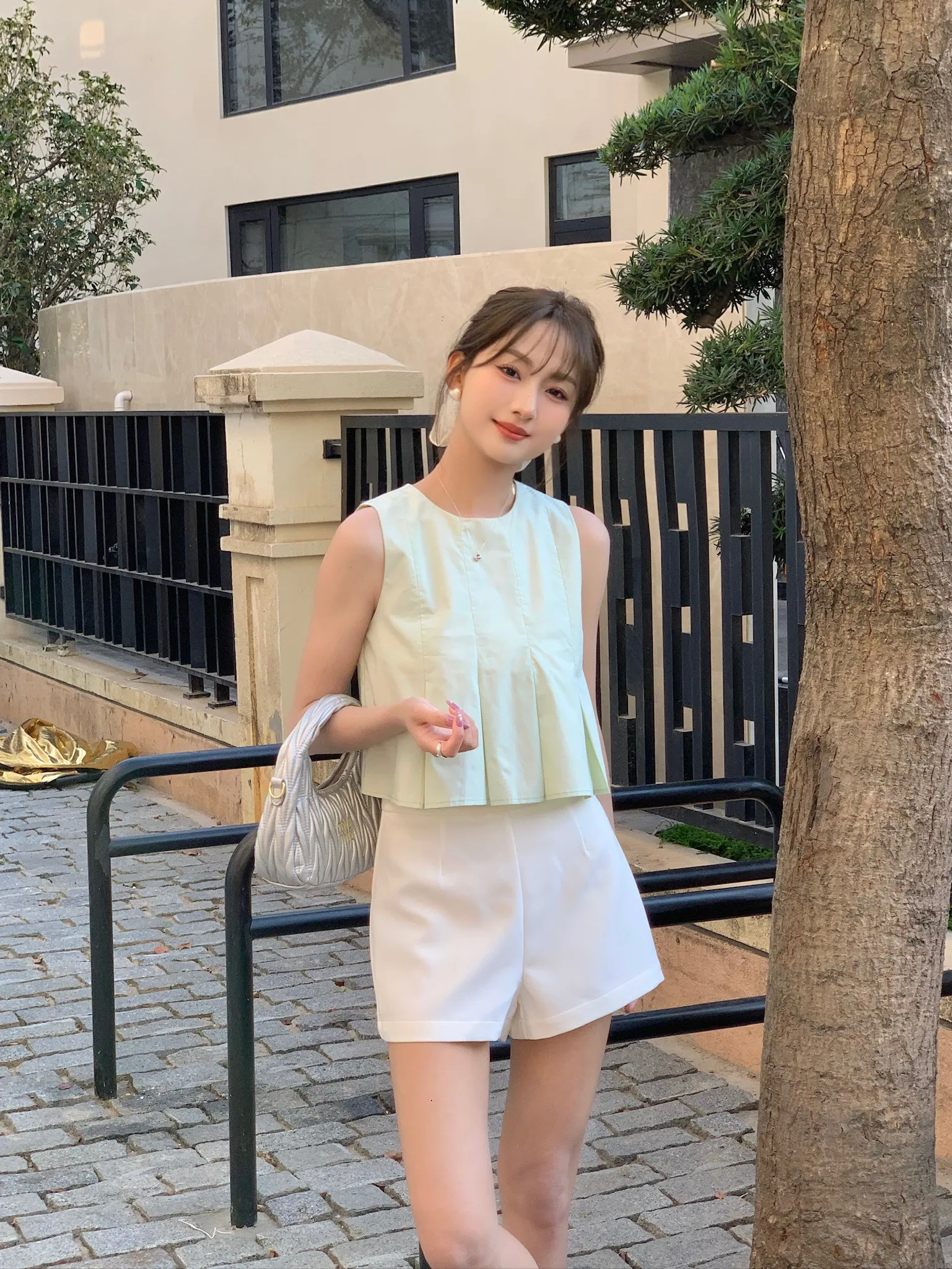 ARIANNA PLEATED TOP (SAGE) – YOOMI STUDIO