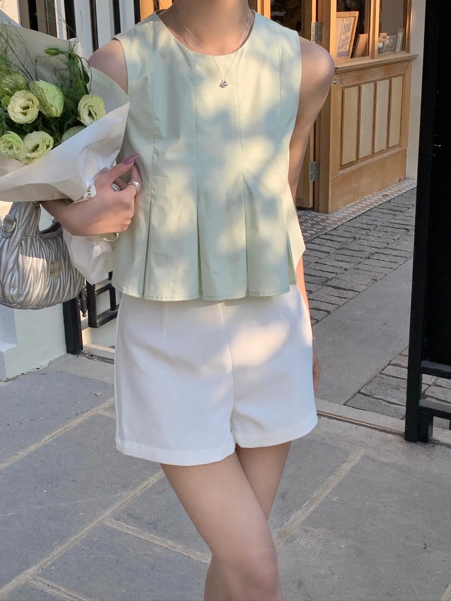 ARIANNA PLEATED TOP (SAGE) – YOOMI STUDIO