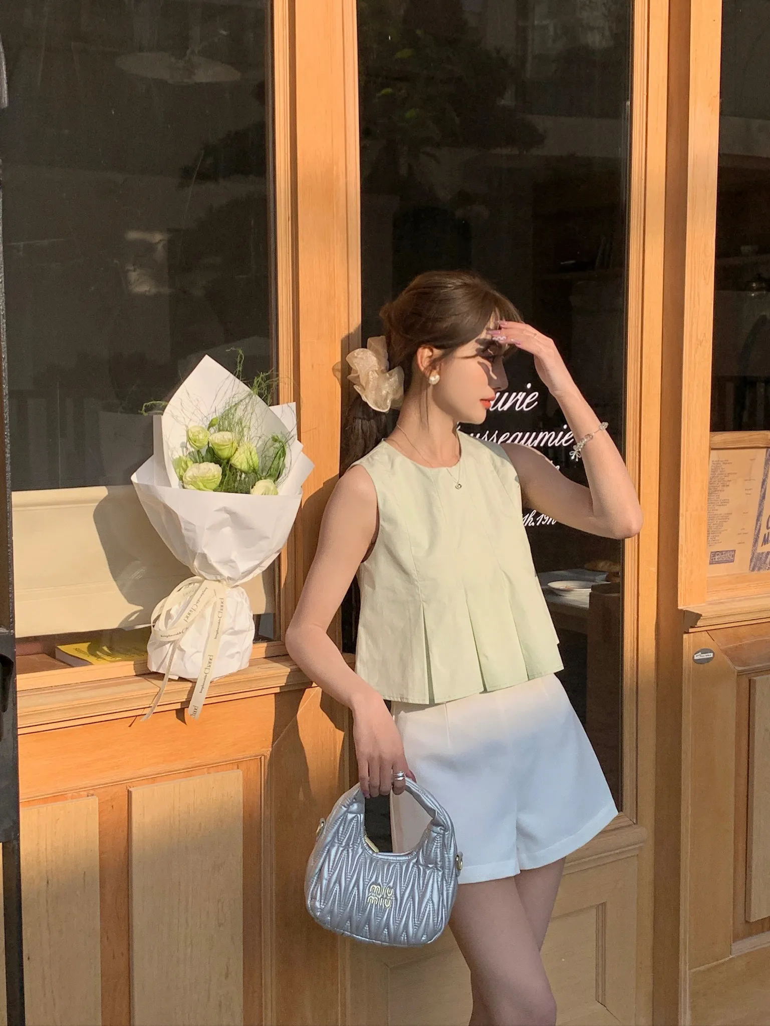 ARIANNA PLEATED TOP (SAGE) – YOOMI STUDIO