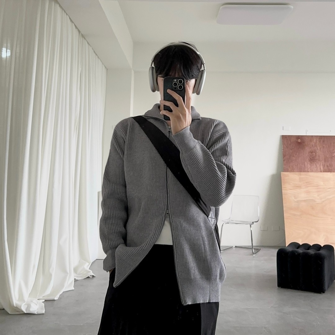 重磅 針織 可立領 雙拉鍊 外套 – LMT