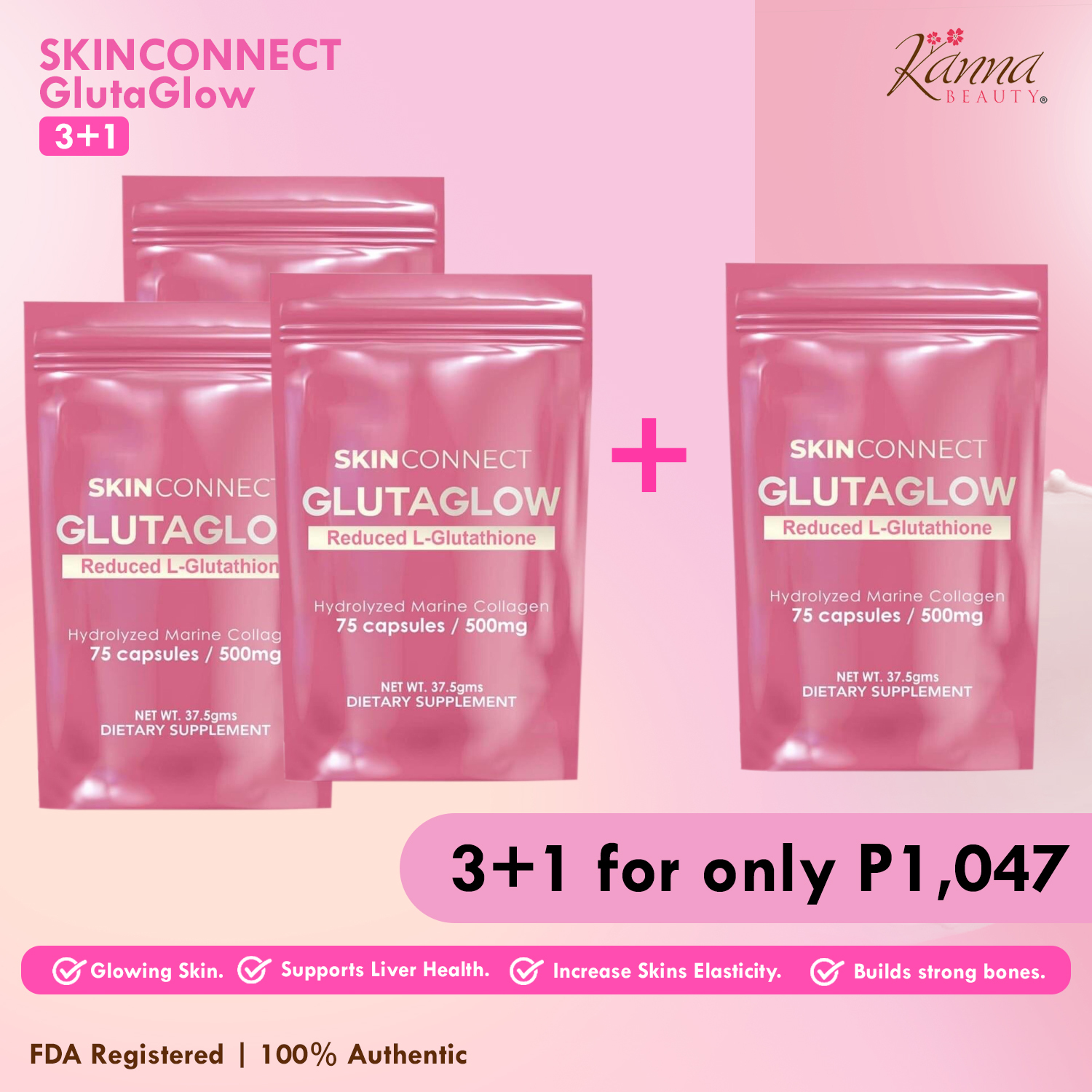 Skin Connect GlutaGlow | 3 + 1 | 75capsules – Kanna Beauty