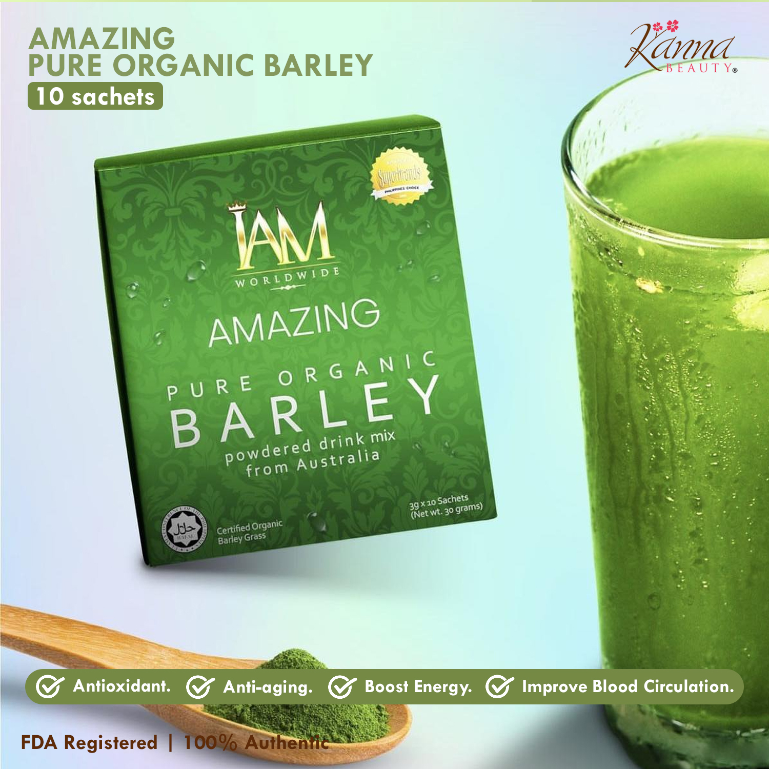 IAM WorldWide Amazing Pure Organic Barley 10 Sachets I AM Barley ...