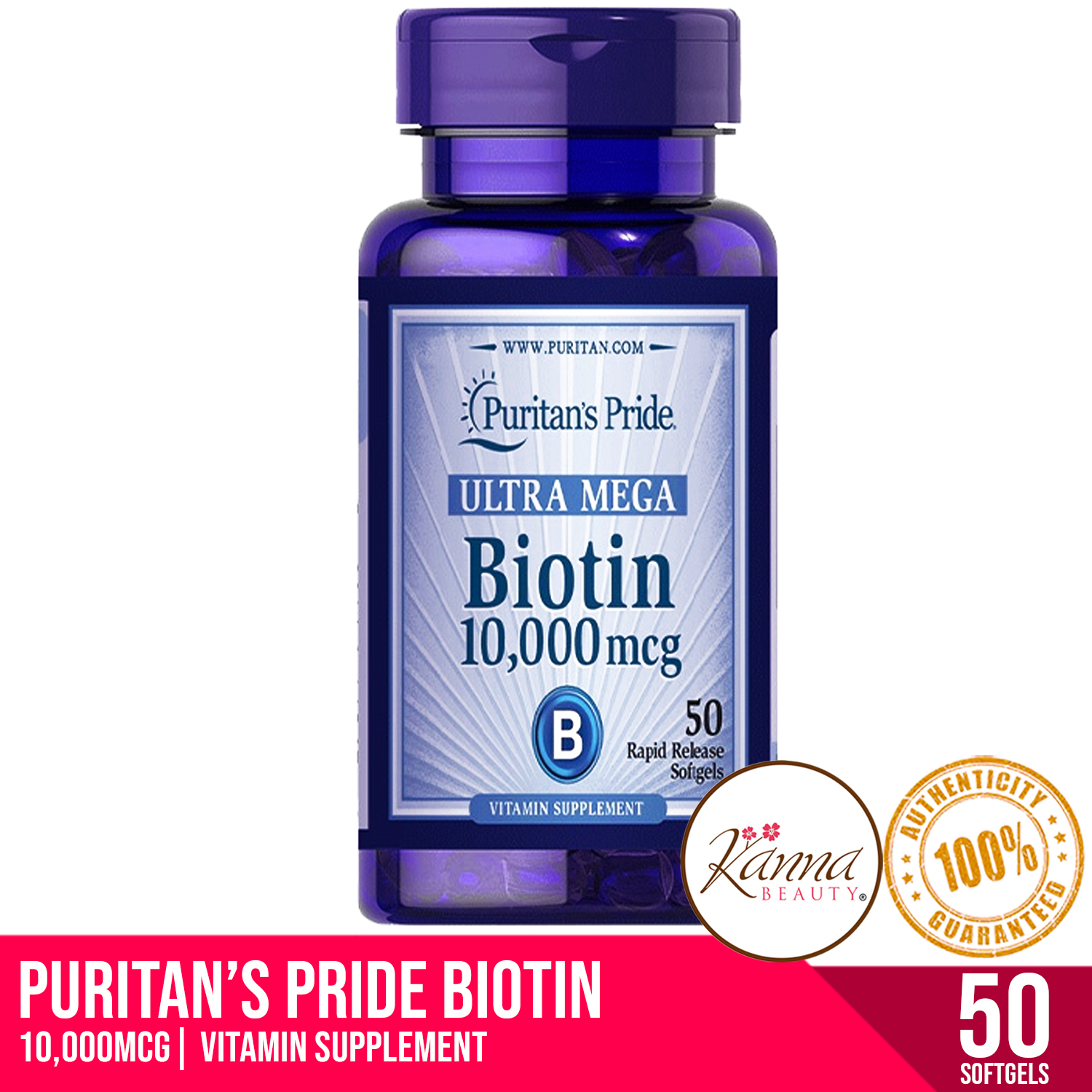 Puritan's Pride Ultra Mega Biotin 10,000mcg 50 Softgels – Kanna Beauty