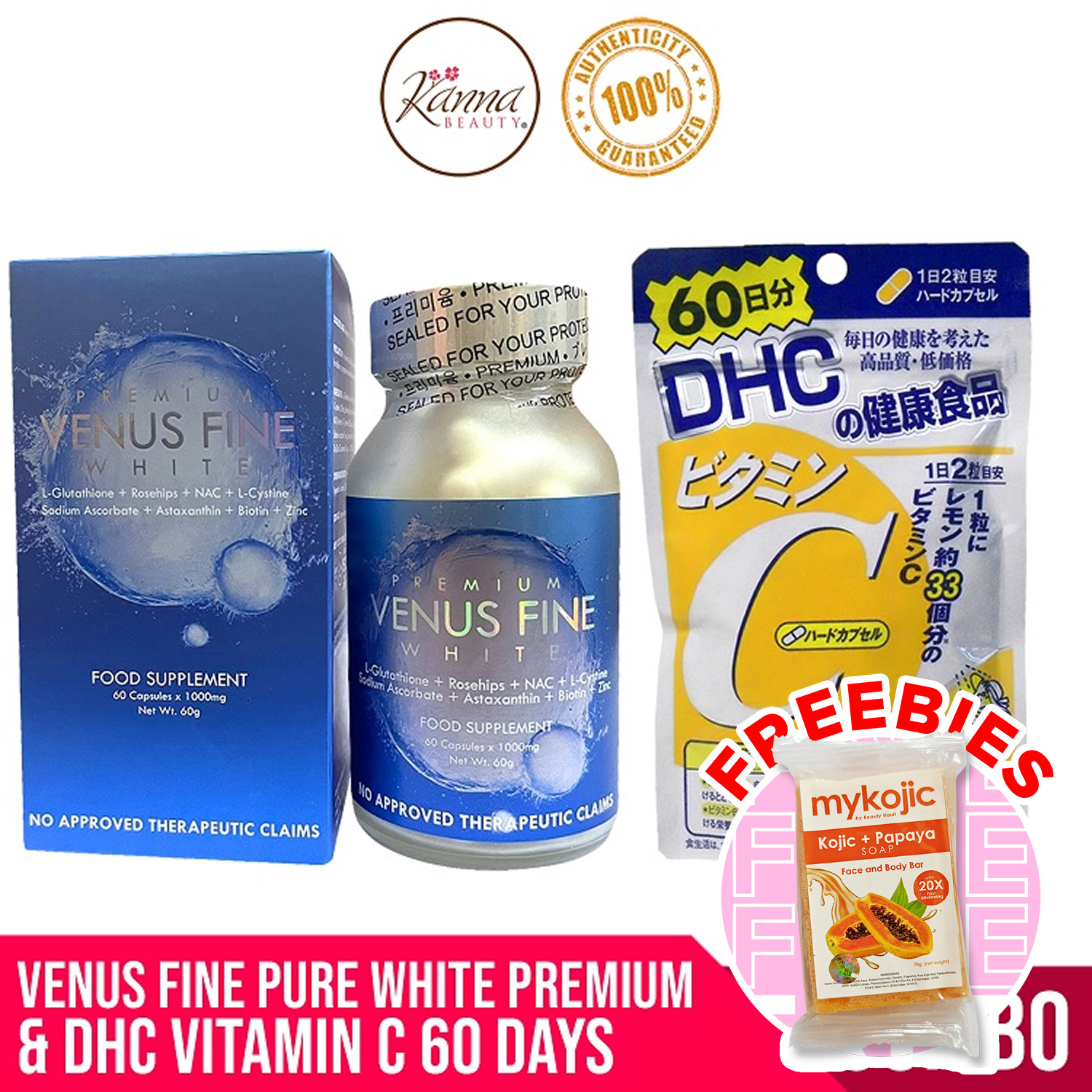 Venus Fine White PREMIUM Glutathione 8-in-1 1000mg AND DHC Vitamin C 60 ...