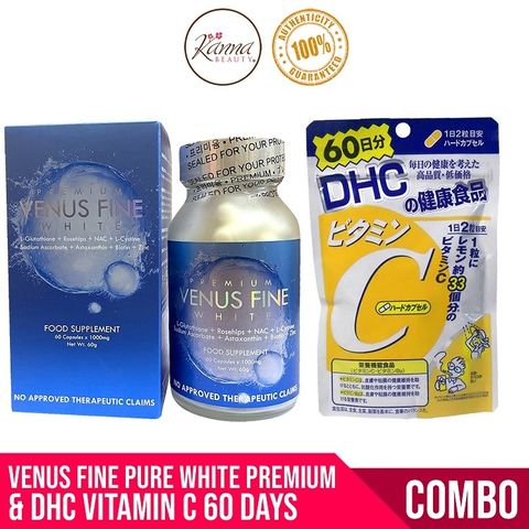 Venus Fine White PREMIUM Glutathione 8-in-1 1000mg AND DHC Vitamin C 60 Days 120 Capsules COMBO ...