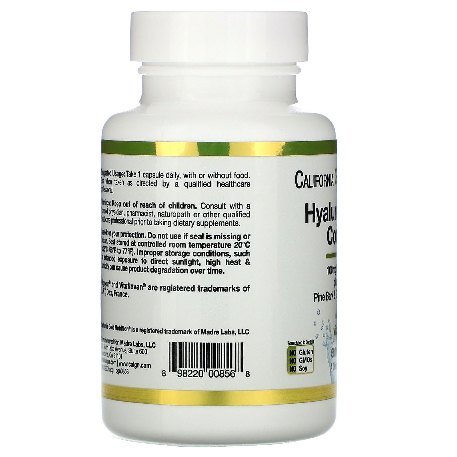 California Gold Nutrition Hyaluronic Acid Complex 60 Veggie Capsules ...