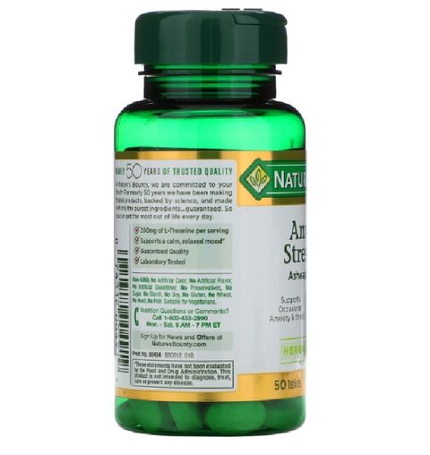 Nature's Bounty Anxiety & Stress Relief Ashwagandha KSM-66 50 Tablets ...