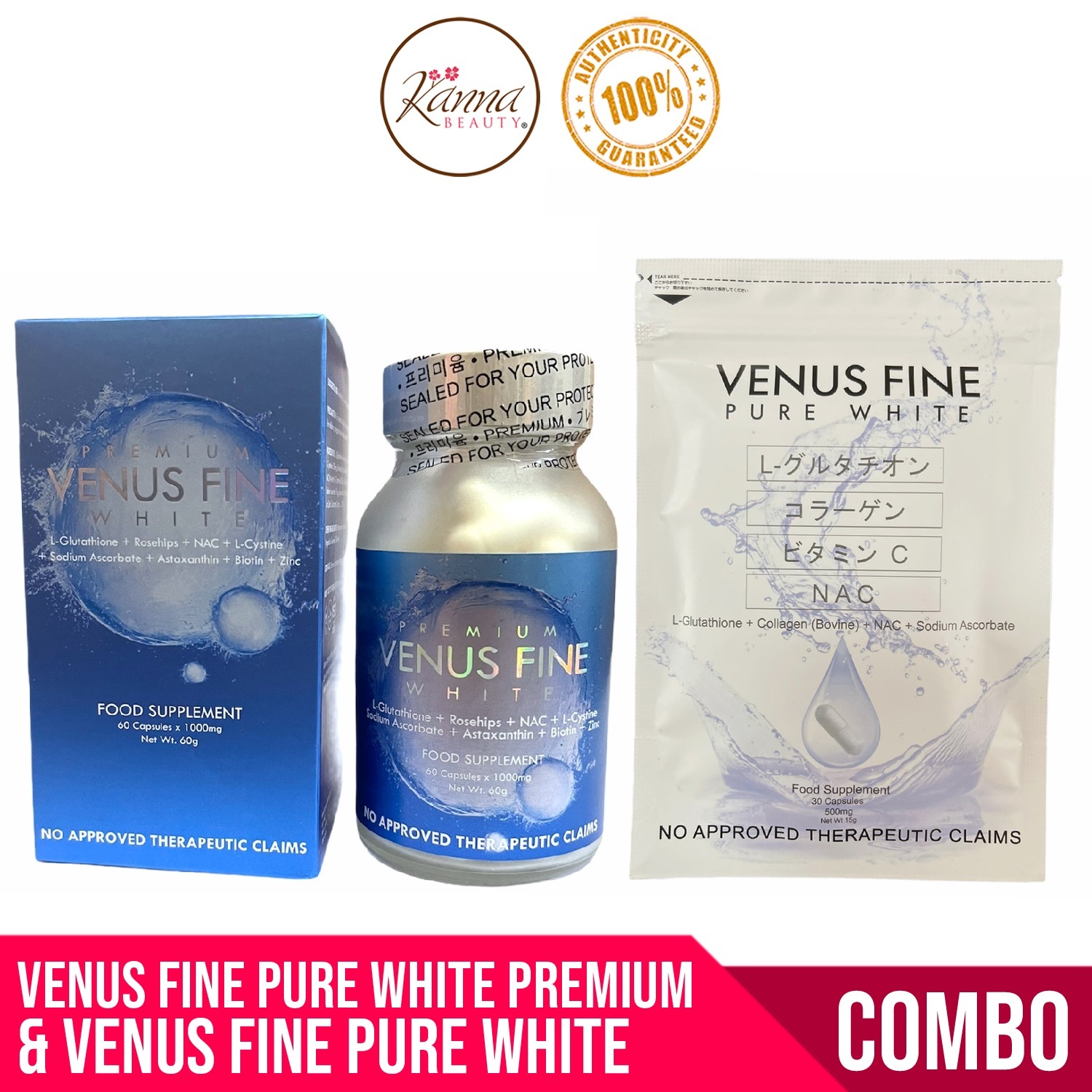 Venus Fine White PREMIUM Glutathione 60 Capsules + VenusFine White ...