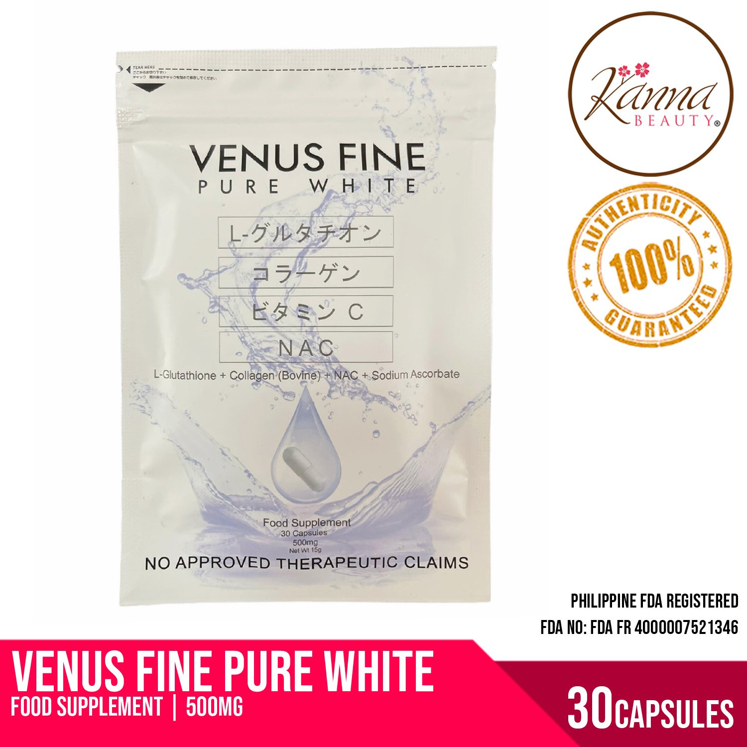 Venus Fine White PREMIUM Glutathione 60 Capsules + VenusFine White ...