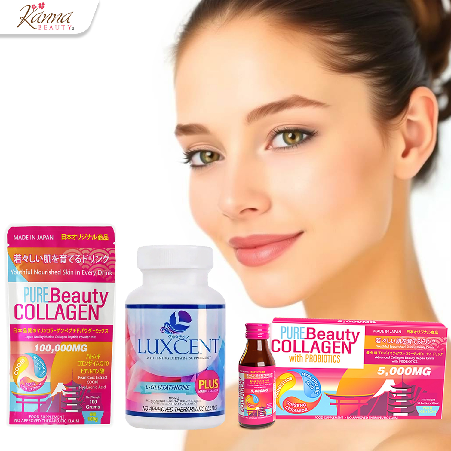 Pure Beauty Collagen PBC Powder Drink 100 grams and LUXCENT White 60 ...